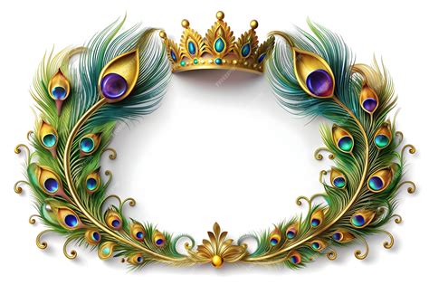 3d Peacock Feather And Crown Border Frame Concept As Horizontal Frame