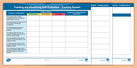 Editable Tracking And Monitoring Self Evaluation Template