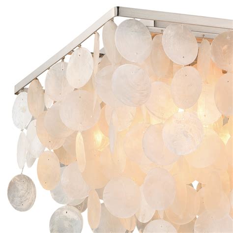 Vaxcel Elsa 16 In W Satin Nickel Capiz Shell Coastal Flush Mount