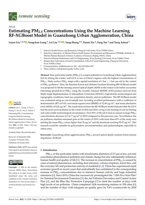 Pdf Estimating Pm25 Concentrations Using The Machine Learning Rf