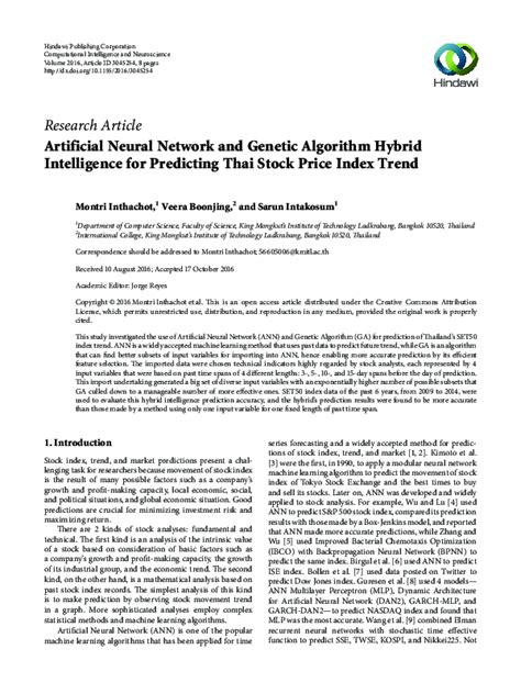 Pdf Artificial Neural Network And Genetic Algorithm Hybrid Intelligence For Predicting Thai