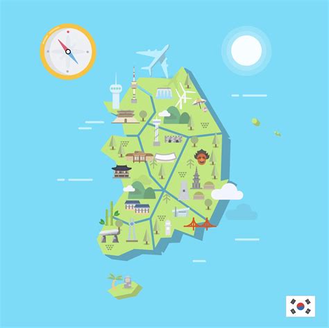 대한민국 명소 지도 일러스트 Ai 다운로드 Download Map Of Attractions In South Korea 어반브러시