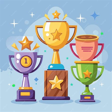 Tres Trofeos Con Estrellas En Un Fondo Azul Vector Premium Generado