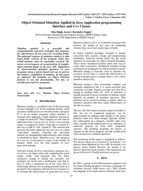 Object Oriented Mutation Applied In Java Application Programming