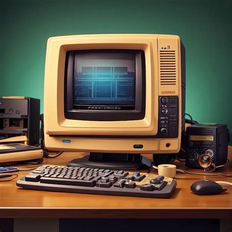 Premium Ai Image Retro Computer On Desk Arrangement