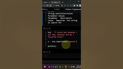 rpartition string method python english python shorts youtube