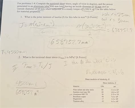 Solved For Problems 1 4 Compute The Torsional Shear Stress