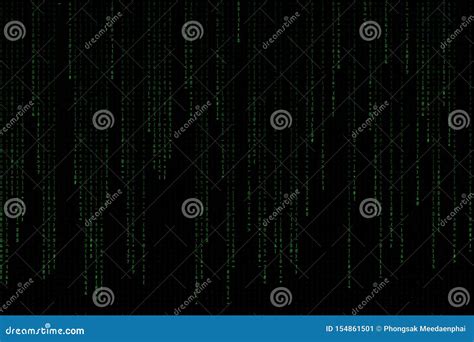 Technology Digital Matrix Dark Or Black Background With Binary Code In Light Green Color Stock