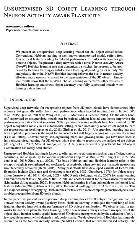 基于神经元激活感知可塑性的无监督3d目标学习 智源社区