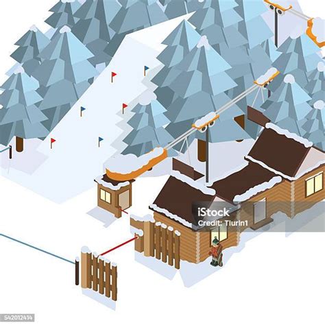 스키 리조트가 있습니다 산 풍경 벡터 일러스트는 제품의 등각투영 겨울에 대한 스톡 벡터 아트 및 기타 이미지 겨울 계절 관광 리조트 Istock