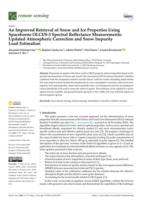 Pdf An Improved Retrieval Of Snow And Ice Properties Using Spaceborne