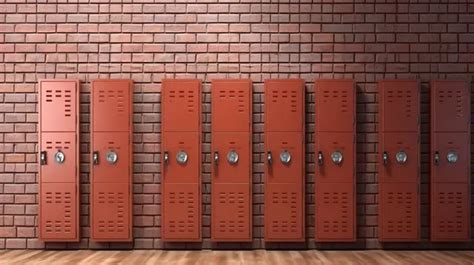 벽돌 벽에 늘어선 금속 체육관 사물함의 상세한 3d 렌더링 라커룸 사물함 학교 체육관 배경 일러스트 및 사진 무료 다운로드
