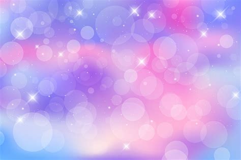 레인보우 판타지 배경 별과 보케가있는 밝은 다색 하늘 파스텔 바이올렛과 핑크 색상의 홀로그램 일러스트레이션 귀여운 만화 소녀 벽지 벡터 공주에 대한 스톡 벡터 아트 및 기타