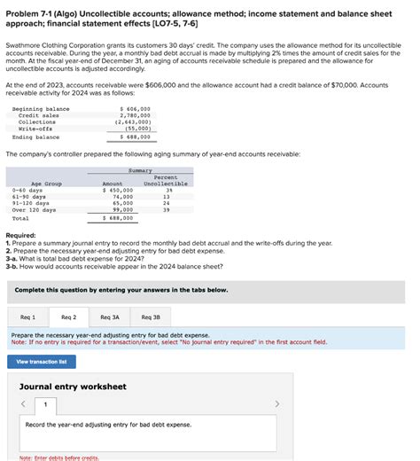 solved problem 7 1 algo uncollectible accounts allowance