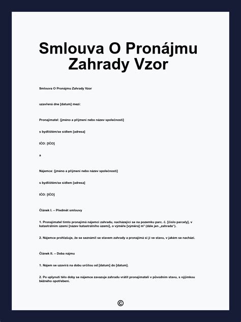 Smlouva O Pron Jmu Zahrady Vzor