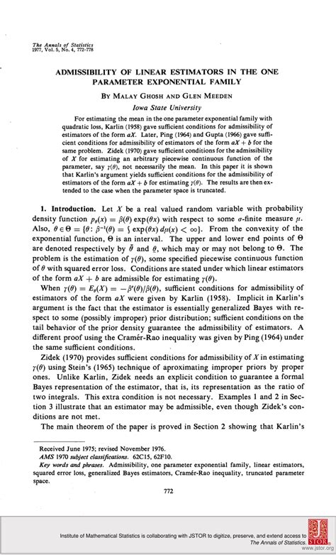 Pdf Admissibility Of Linear Estimators In The One Parameter