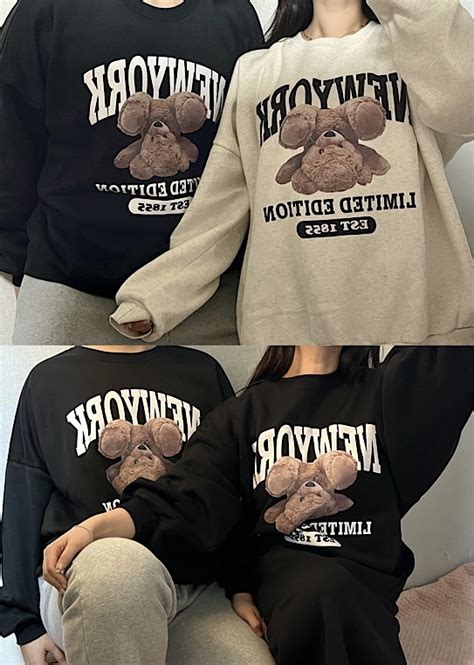 최저11할인기모퀄리티최고 남녀공용 곰돌이 맨투맨 커플룩 시밀러룩 프린팅 맨투맨 에이블리