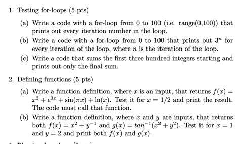 Solved Testing For Loops Pts A Write A Code With A Chegg
