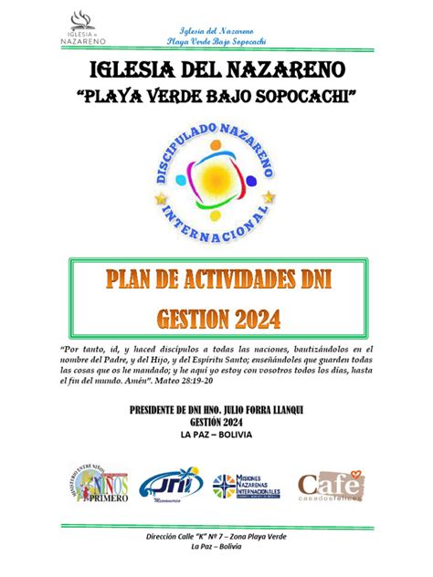 Plan De Actividades Iglesia Nazareno 2024 Pdf Movimientos