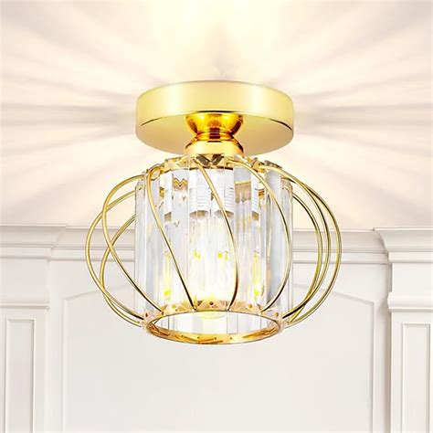 Gold Modern Crystal Ceiling Light E27 Semi Flush