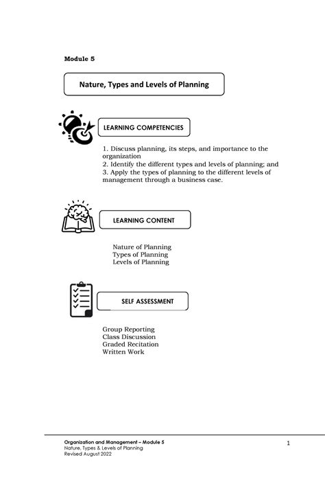 Module 5 Nature Types And Levels Of Planning Organization And
