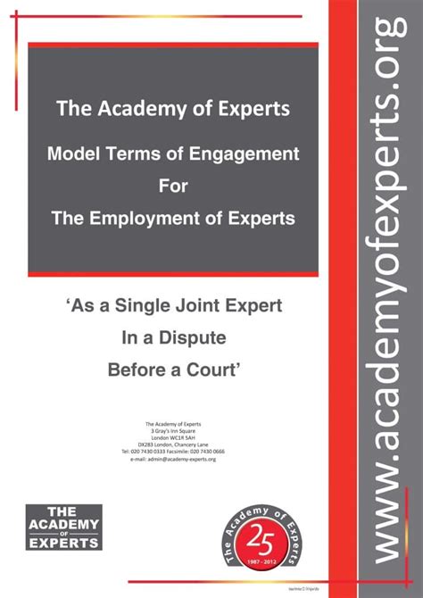 Model Terms Of Engagement Single Joint Expert The Academy Of Experts