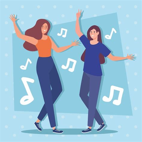 Premium Vector Girls Dancing And Music Notes