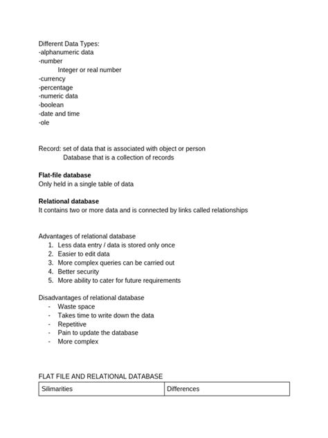 S4icttheory Data Type And Databases Review Pdf Relational