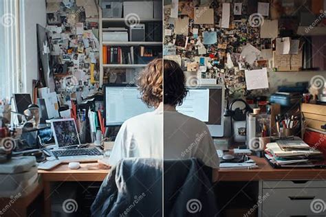 Cluttered Vs Organized Workspace Contrast Stock Illustration