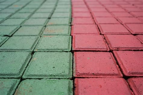Premium Photo Red Green Color Paving Block Slabs In City Pedestrian Street Pavement Texture