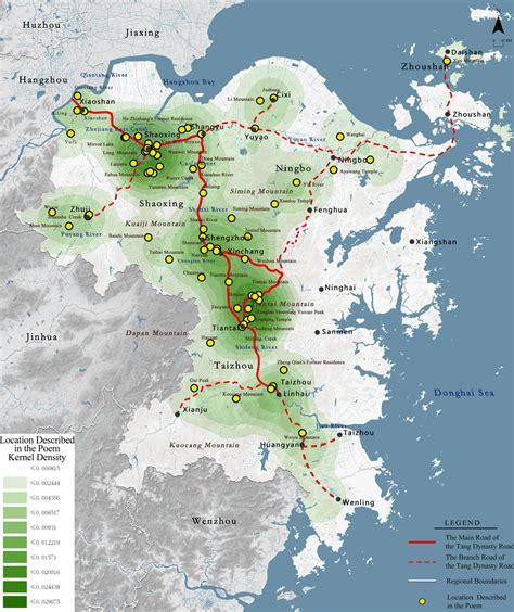 spatial distribution and kernel density analysis map of ancient poetry