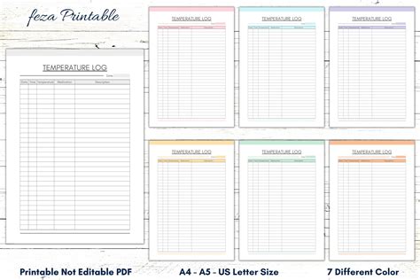 Printable Temperature Log Temperature Tracker Health Planner Patient