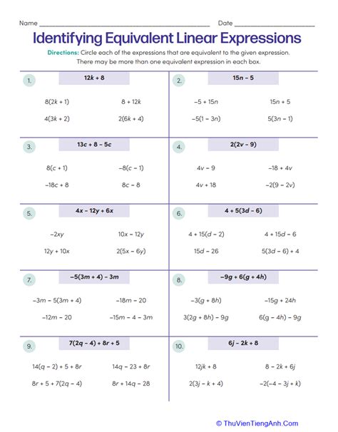 Identifying Equivalent Linear Expressions Thư Viện Tiếng Anh