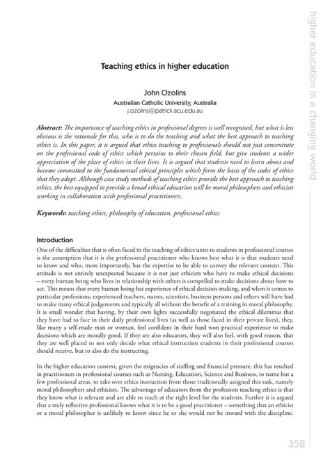 Pdf The Teaching Of Ethics In Higher Education
