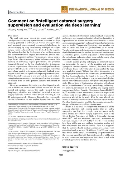 Pdf Comment On ‘intelligent Cataract Surgery Supervision And Evaluation Via Deep Learning