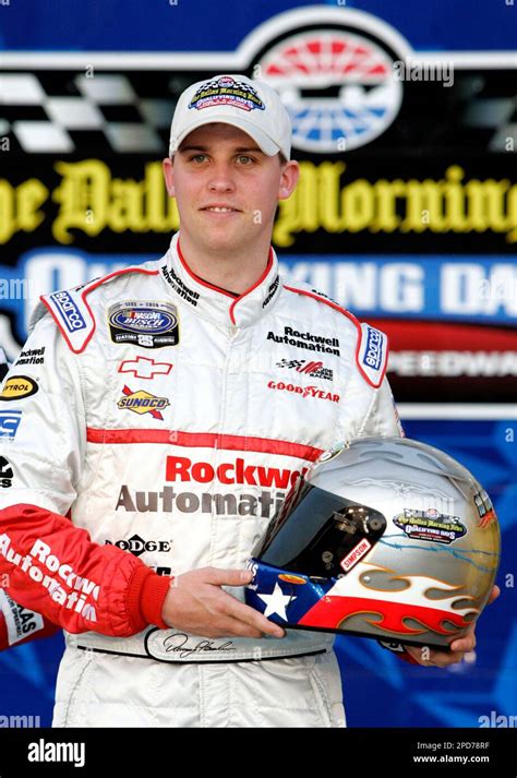 Denny Hamlin Poses With The Nascar Busch Series Oreilly 300 Pole