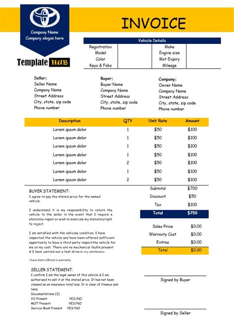 10 Free Vehicle Sales Invoice Templates Templates Hub