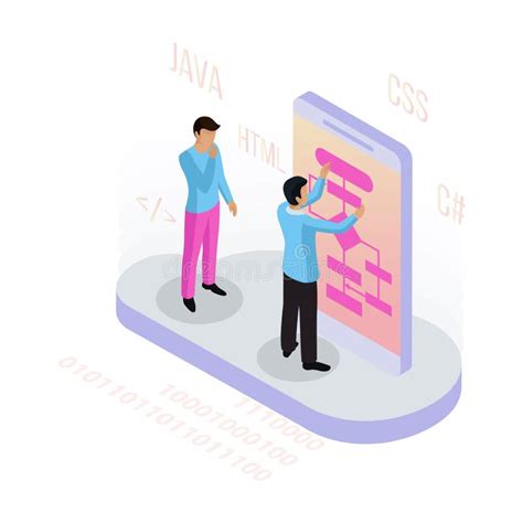 Programming Isometric Concept Stock Vector Illustration Of Programmer Mobile 275802155