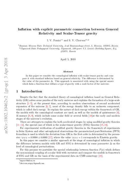 Pdf Inflation With Explicit Parametric Connection Between General Relativity And Scalar Tensor