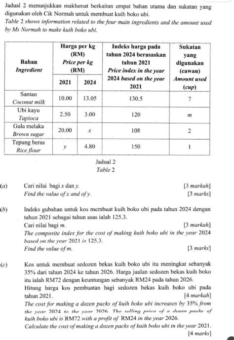 Jadual 2 menunjukkan maklumat berkaitan empat | StudyX