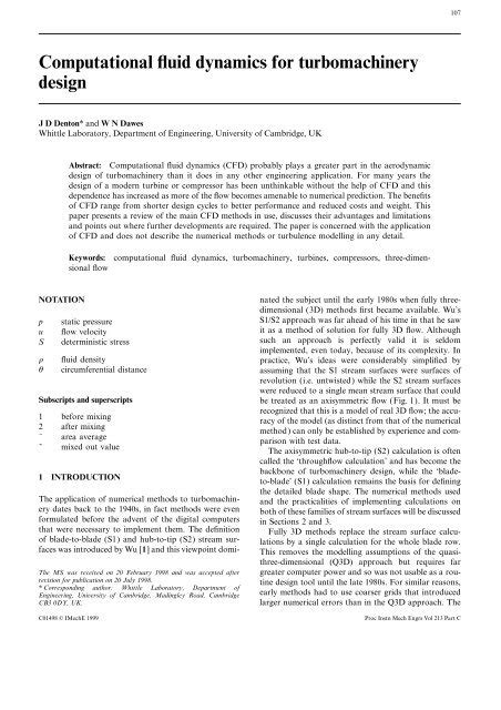 Computational Fluid Dynamics For Turbomachinery Design Applied
