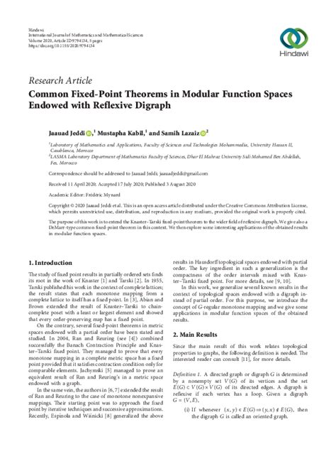 Pdf Common Fixed Point Theorems In Modular Function Spaces Endowed With Reflexive Digraph