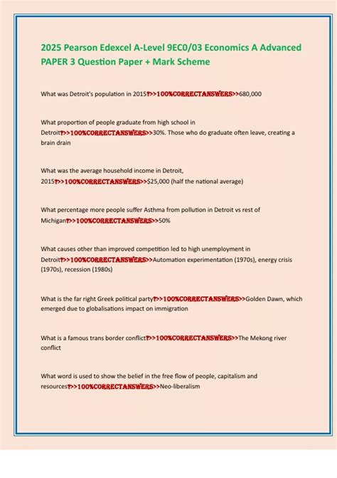 2025 Pearson Edexcel A Level 9ec0 03 Economics A Advanced Paper 3 Question Paper Mark Scheme