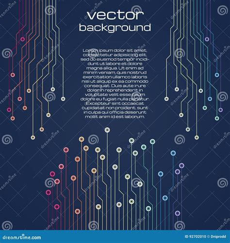 Abstract Technological Dark Blue Background With Colorful Elements Of The Microchip Stock Vector