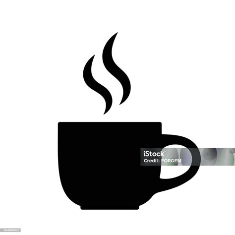 연기가 나는 커피 또는 차 한 잔의 평면 디자인 그림 흑인과 백인 아이콘벡터 검은색에 대한 스톡 벡터 아트 및 기타 이미지 검은색 단일 객체 디자인 Istock
