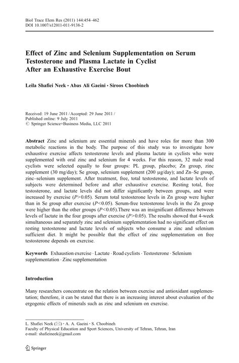 Pdf Effect Of Zinc And Selenium Supplementation On Serum Testosterone