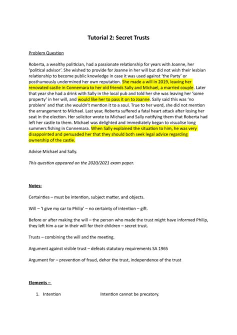 tutorial 2 secret trusts tutorial 2 secret trusts problem question