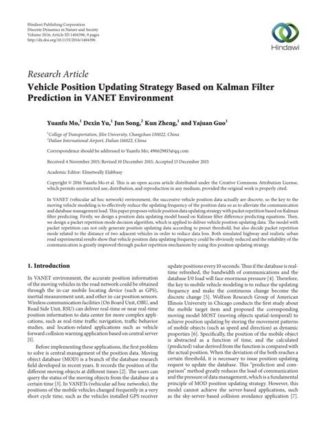 Pdf Vehicle Position Updating Strategy Based On Kalman Filter