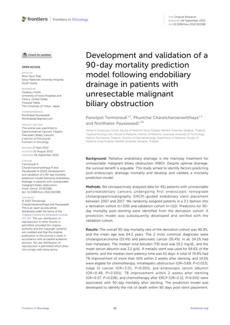 Pdf Development And Validation Of A 90 Day Mortality Prediction Model