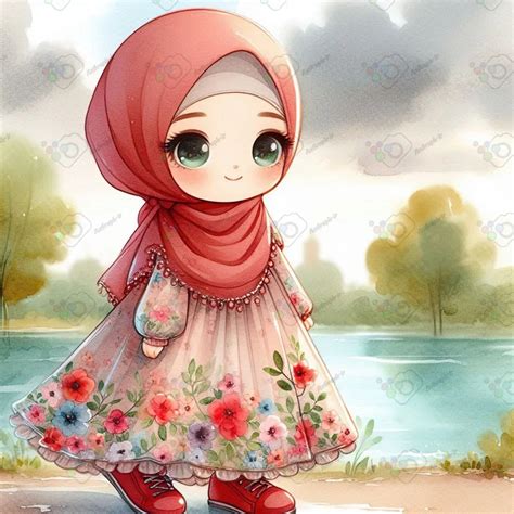 بک گراند کودکانه دختر کوچولوی ناز با حجاب در حال قدم زدن کنار دریاچه کد 42700 ویژه عکس گراف